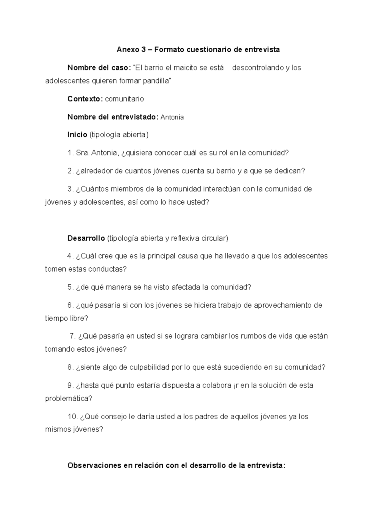 Anexo 3 -Formato cuestionario de entrevista - Anexo 3 – Formato cuestionario de entrevista ...