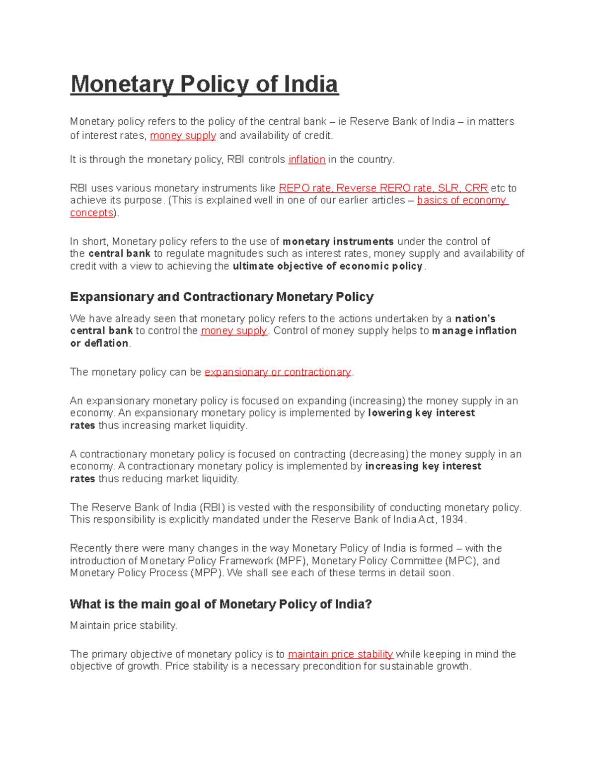 Monitary policy of India - Monetary Policy of India Monetary policy ...