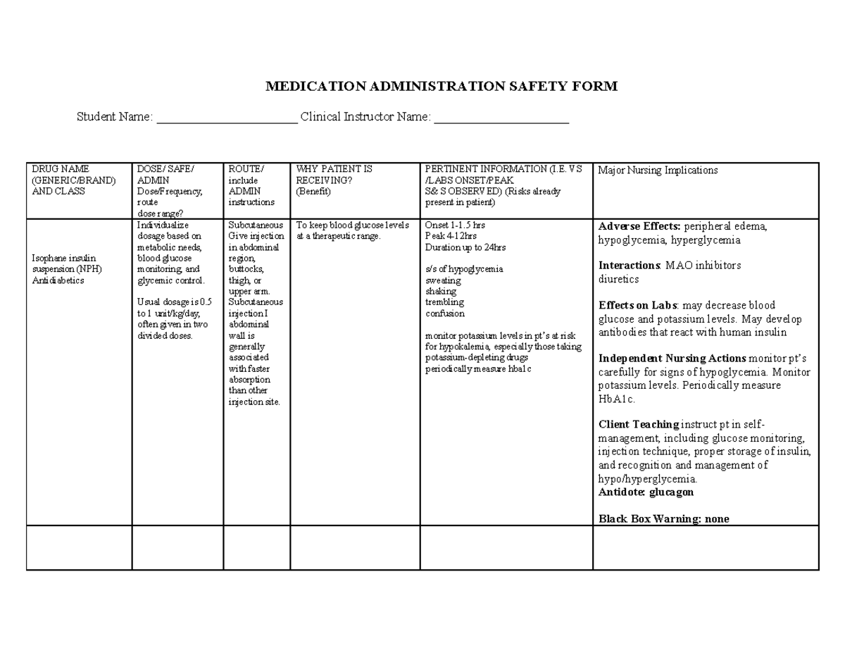 Meds week 4 - medication cards week 4 - MEDICATION ADMINISTRATION ...
