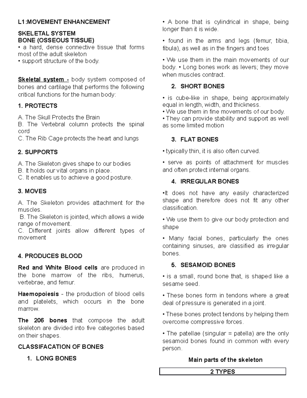 Midterms- Reviewer - L1:MOVEMENT ENHANCEMENT SKELETAL SYSTEM BONE ...