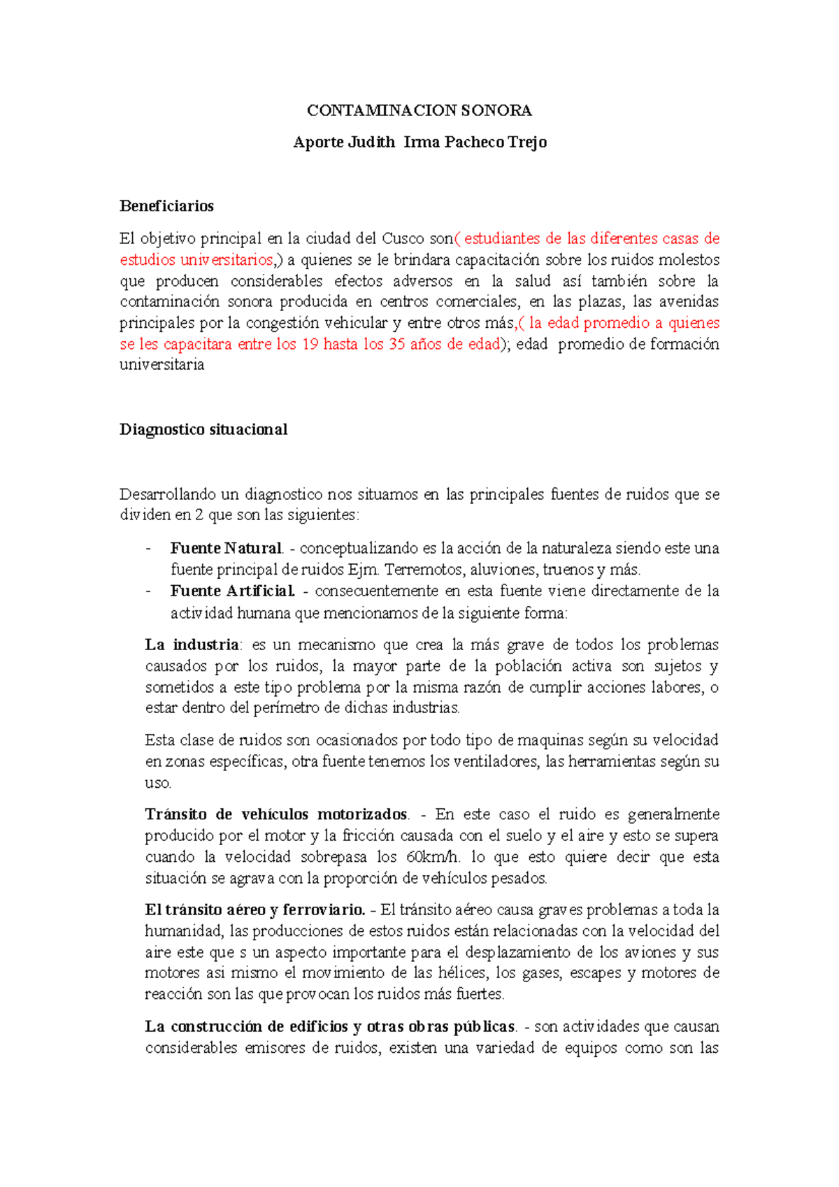 Contaminacion Sonora Judith Pacheco - CONTAMINACION SONORA Aporte ...
