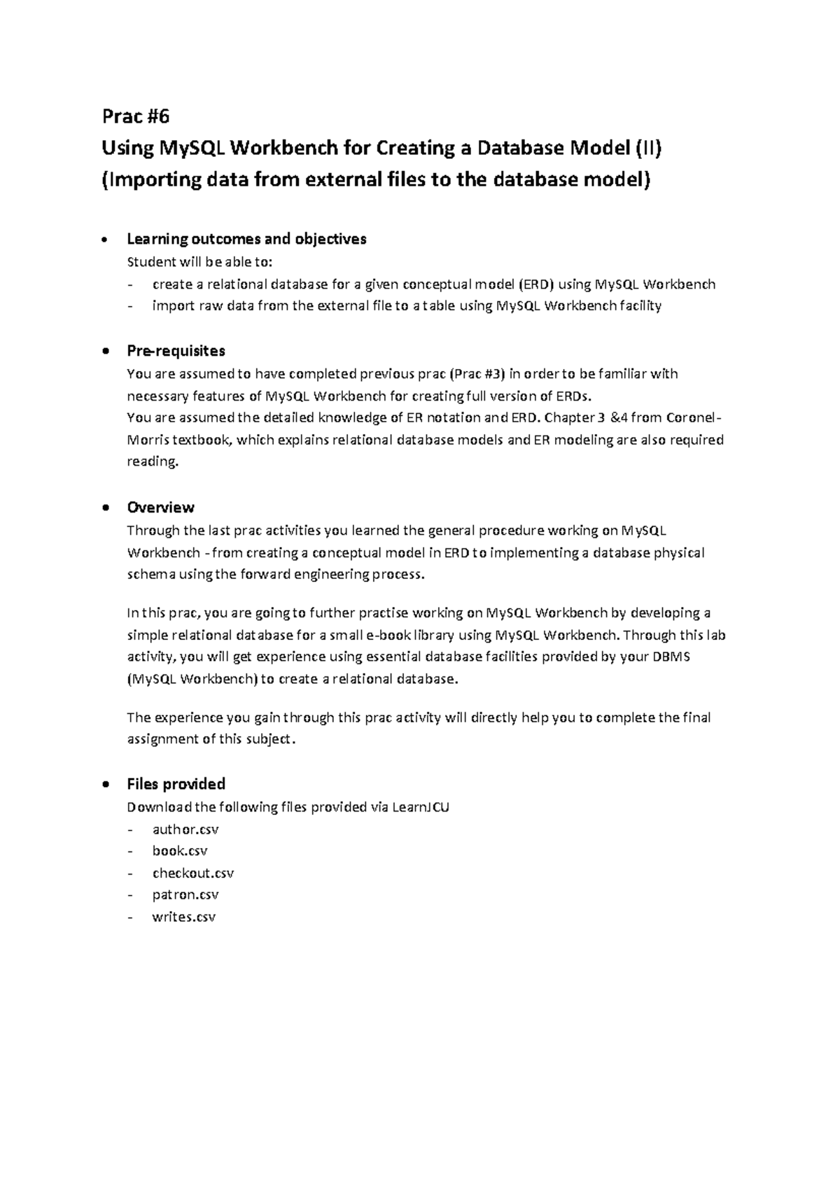 Prac06 Importing Data Database Prac 6 Using Mysql Workbench For