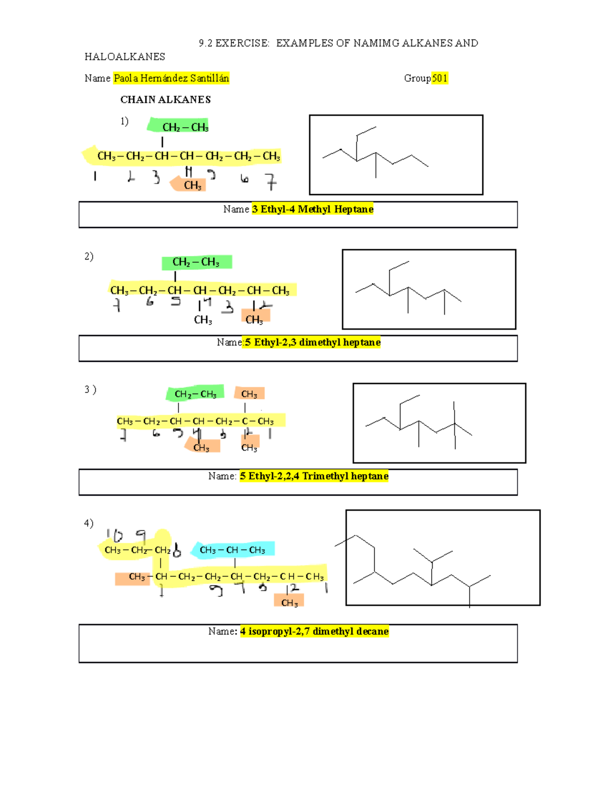 9.2 exe - naming alkanes first - 9 EXERCISE: EXAMPLES OF NAMIMG ALKANES ...