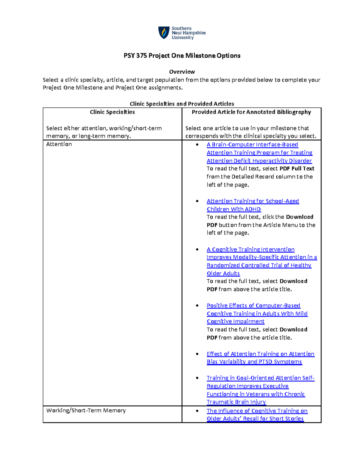 Project One Milestone Options - PSY 375 Project One Milestone Options ...