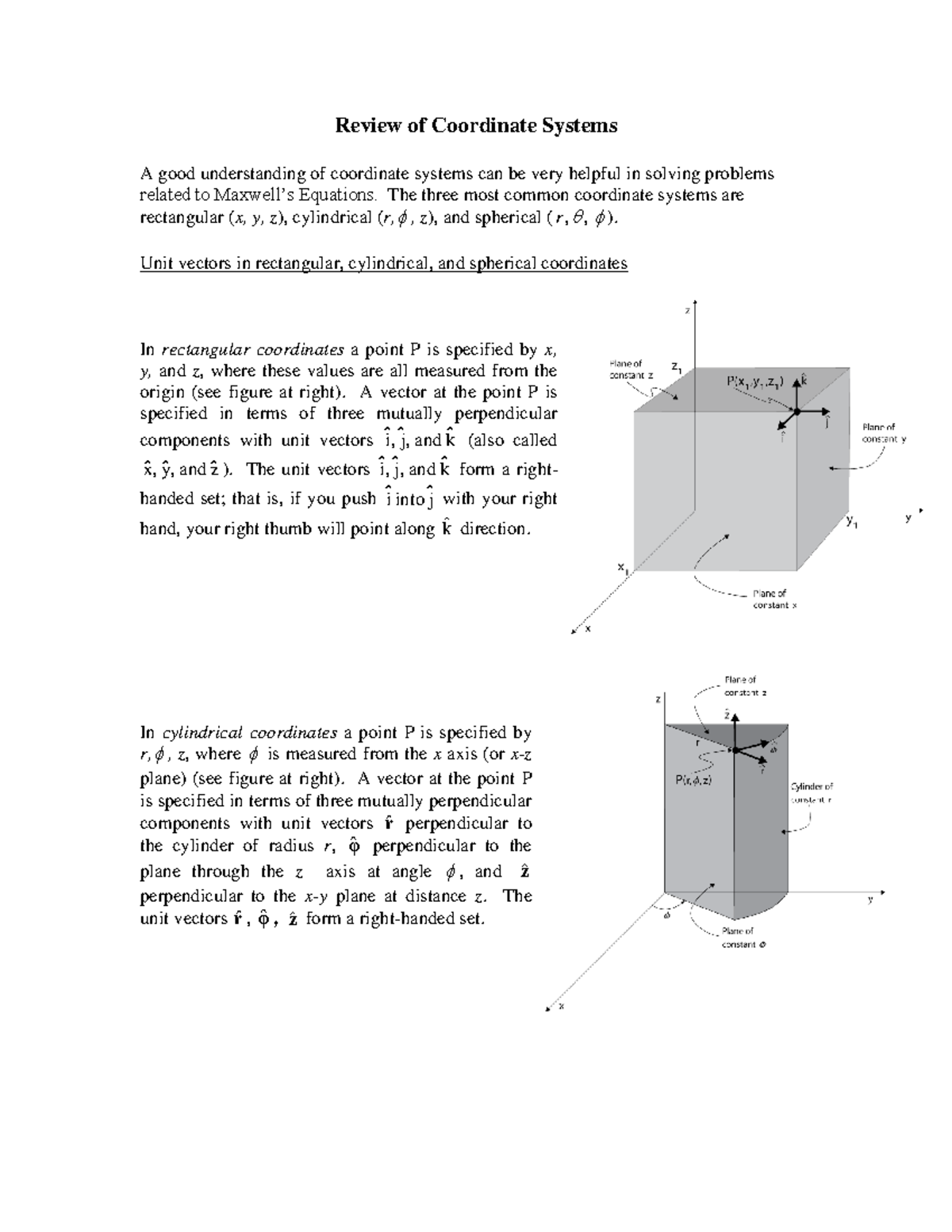 Coordinate System Review - Review of Coordinate Systems A good ...