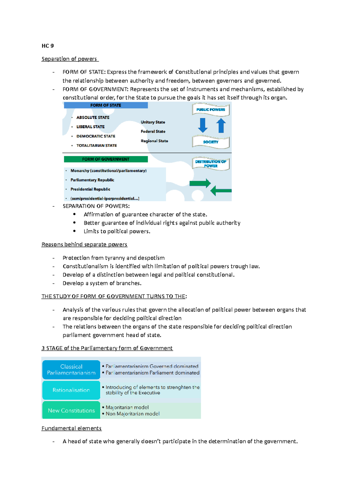 HC 9 - HC 9 - HC 9 Separation of powers FORM OF STATE: Express the ...