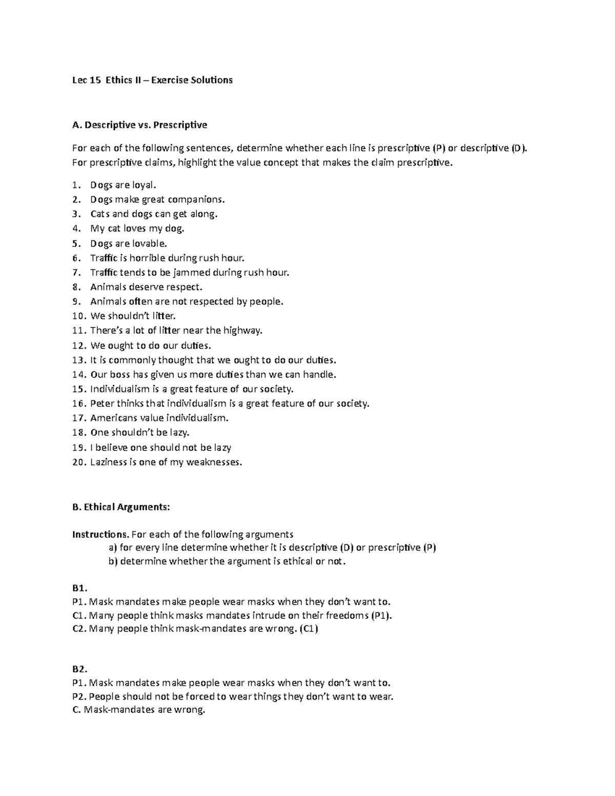Lec 22 Ethics I - Exercise Problems - Lec 15 Ethics II – Exercise ...