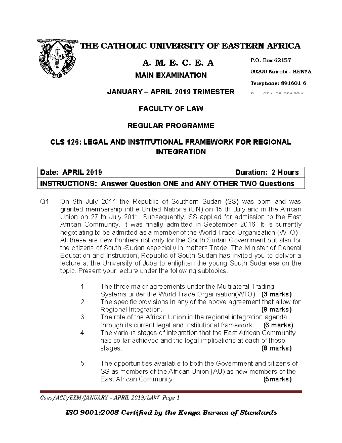 CLS 126 - Practice material - THE CATHOLIC UNIVERSITY OF EASTERN AFRICA ...