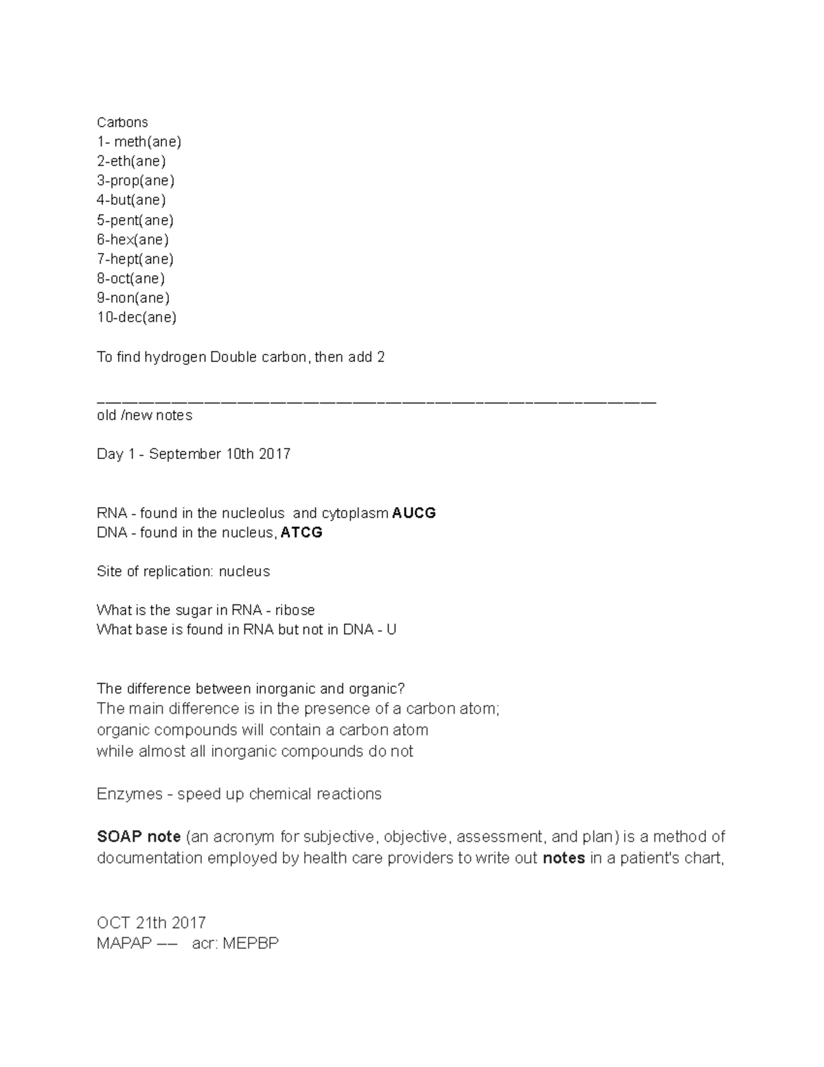 Pharmacy chem Notes - Carbons 1- meth(ane) 2-eth(ane) 3-prop(ane) 4-but ...