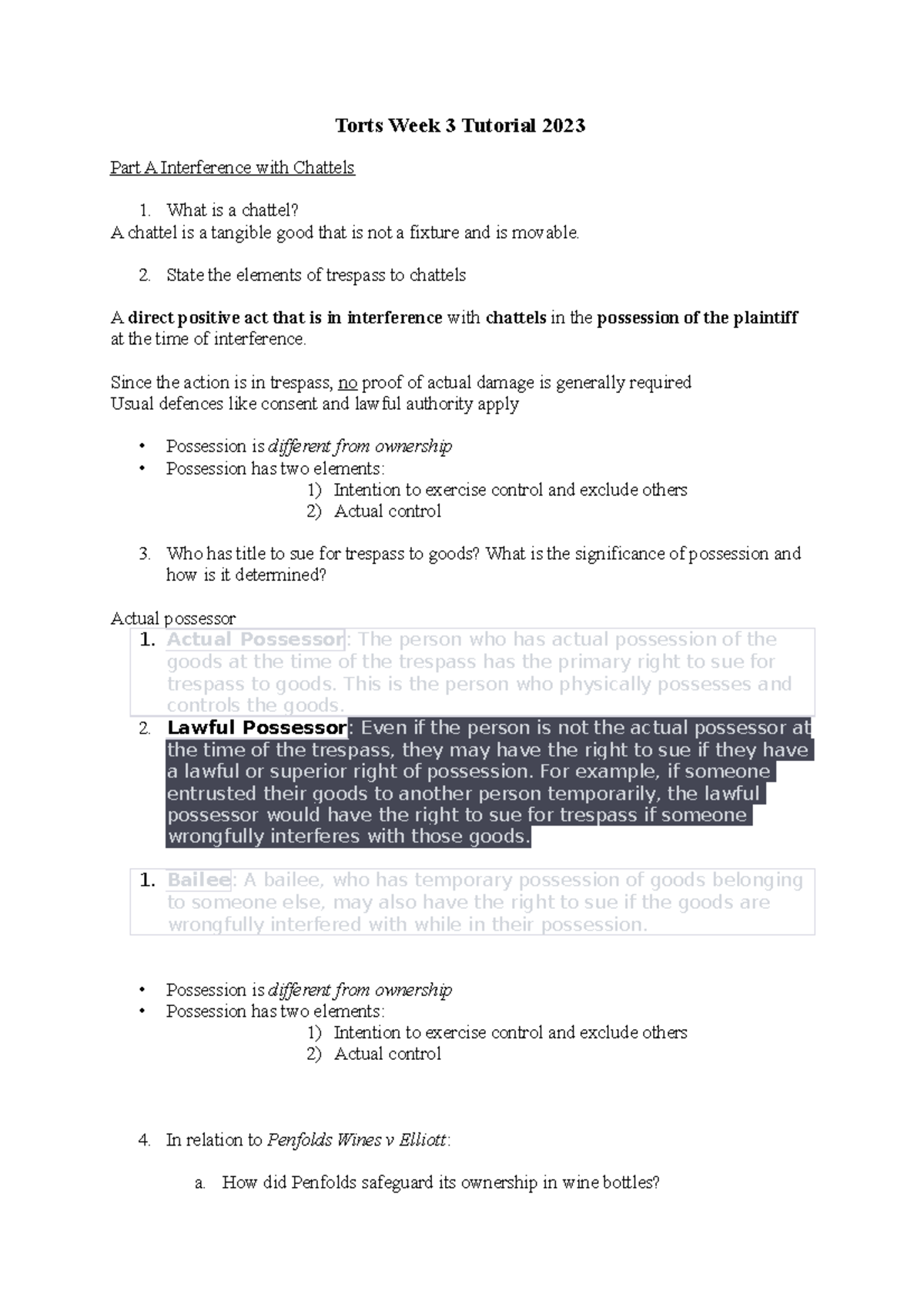 Torts Week 3 Tutorial 2023 - Torts Week 3 Tutorial 2023 Part A ... Torts Week 3 Tutorial 2023 - Torts Week 3 Tutorial 2023 Part A ...
