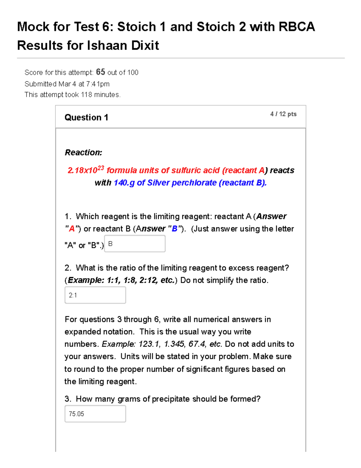 Mock 6 Attempt 1 - idk bro dont ask me - Mock for Test 6: Stoich 1 and ...