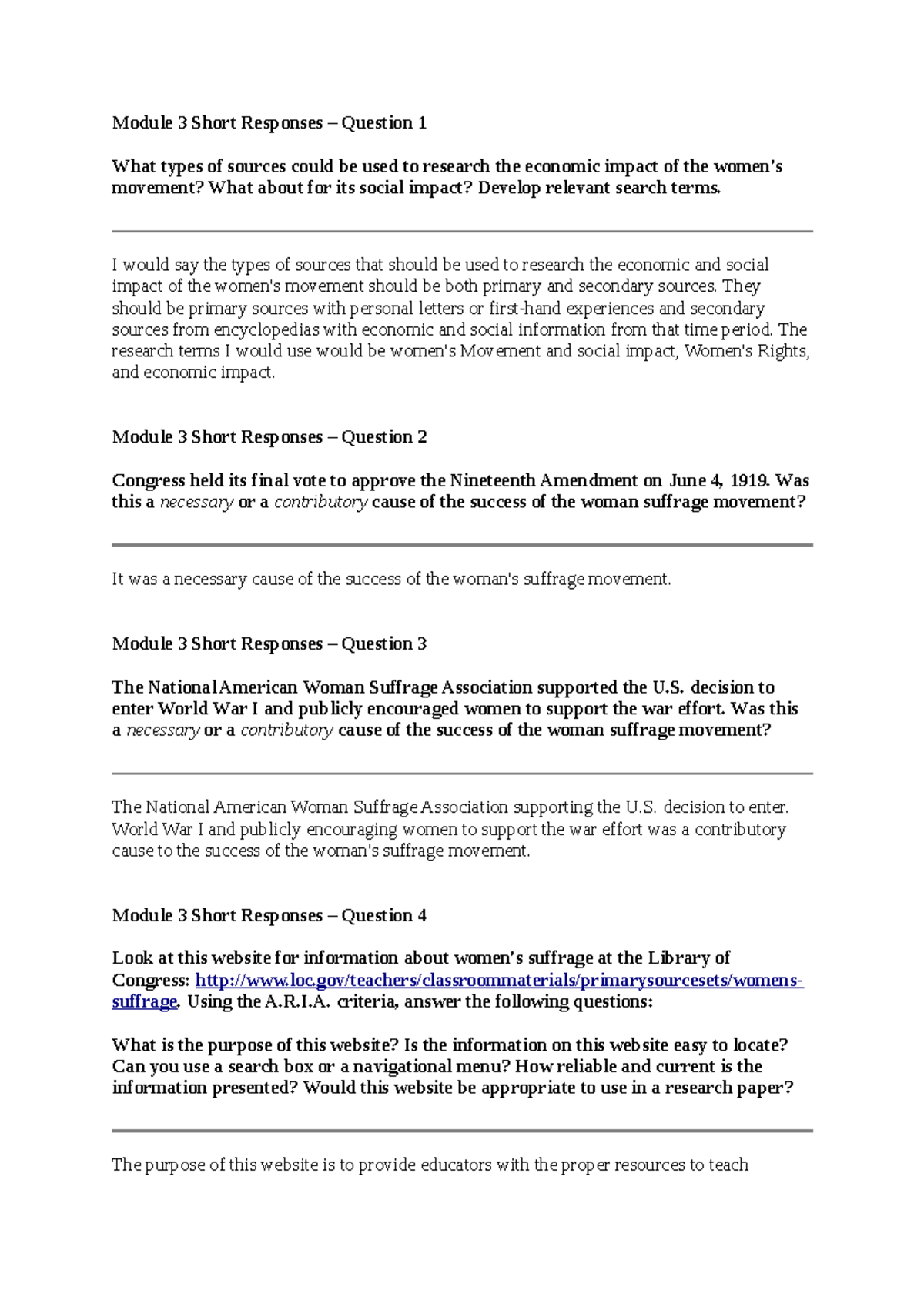 3 Short Responses History approache sTo History - Module 3 Short ...