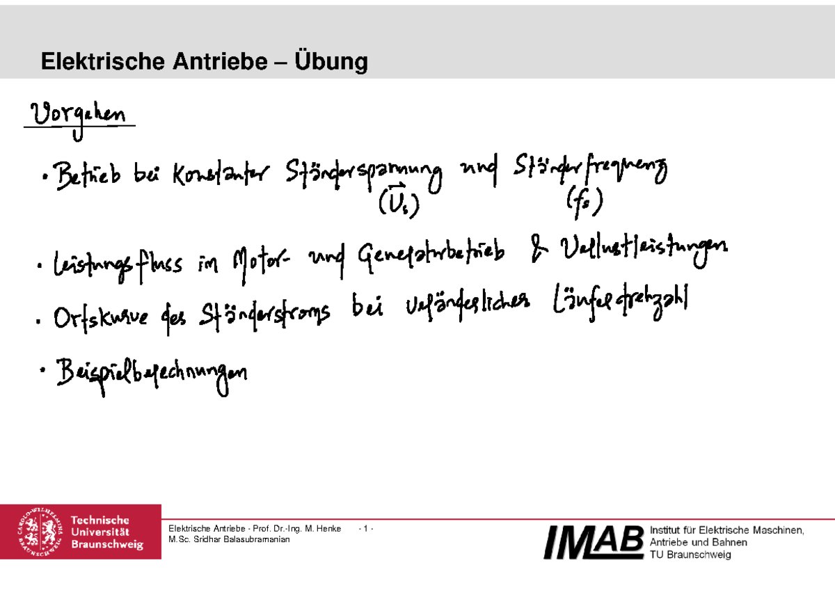 Lösung 1 - Asynchronmaschine - Elektrische Antriebe - Prof. Dr.-Ing. M ...