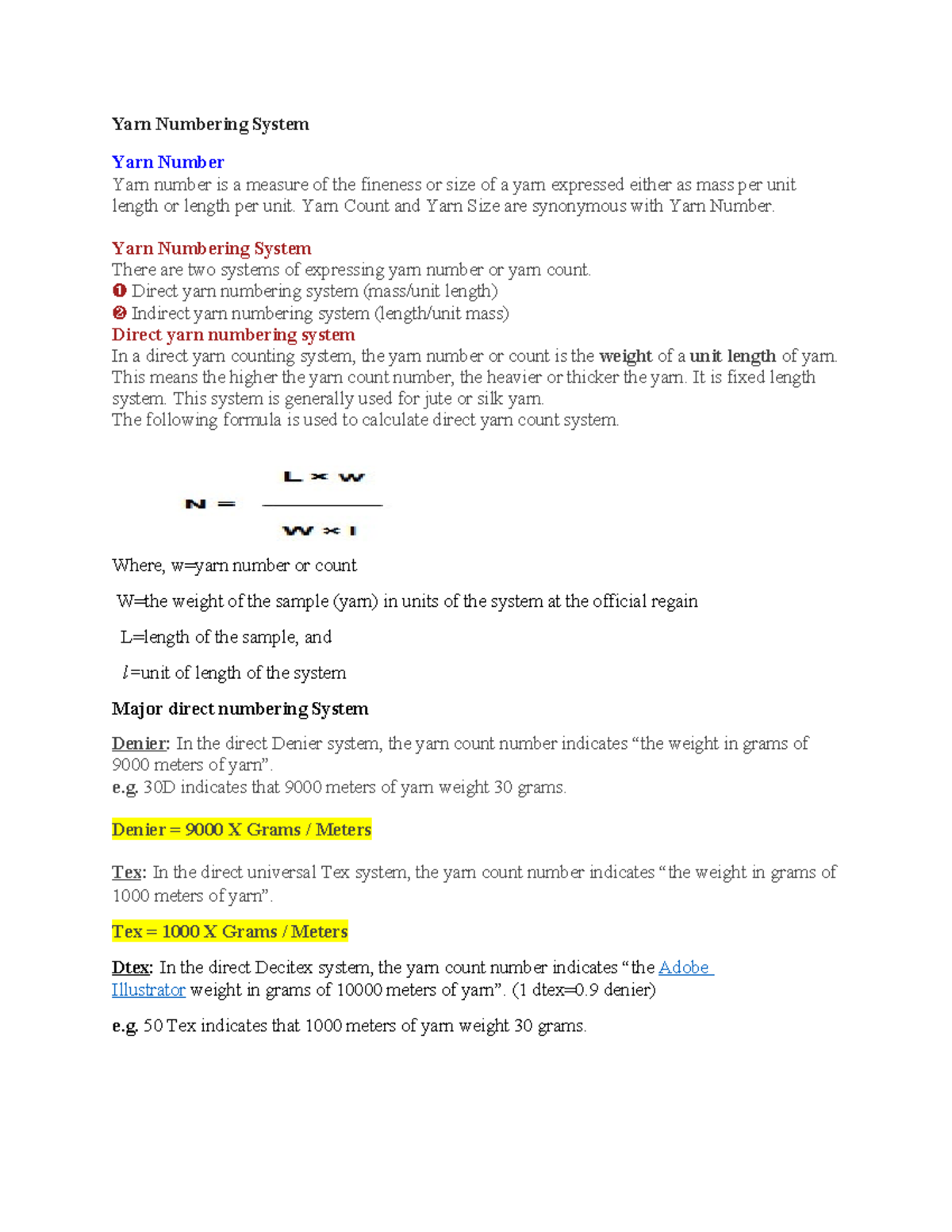 Yarn Numbering System - BUSINESS MANAGEMENT - Yarn Numbering System ...