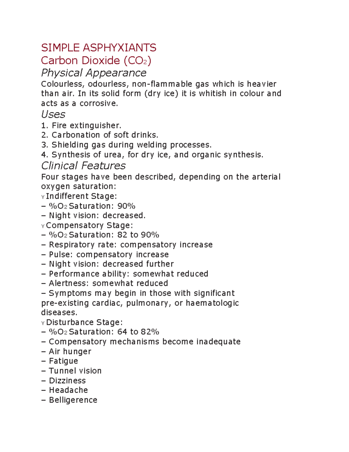 Simple Asphyxiants - SIMPLE ASPHYXIANTS Carbon Dioxide (CO 2 ) Physical ...