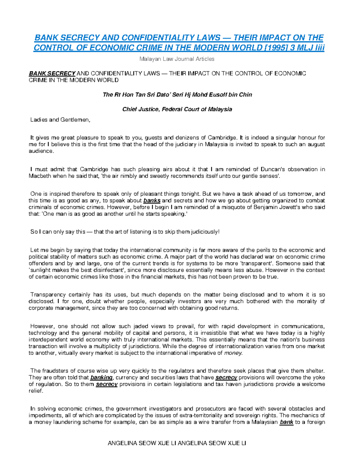 BANK Secrecy AND Confidentiality LAWS Their Impact ON THE Control OF ...