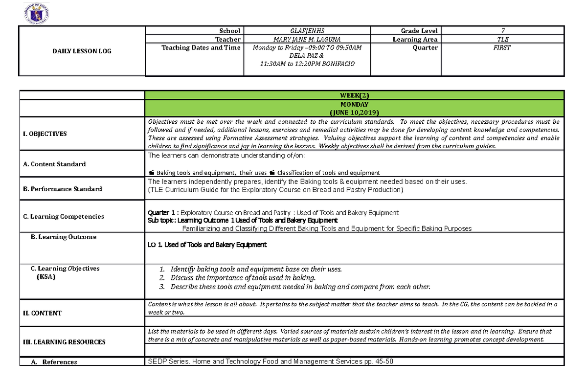 Daily Lesson LOG - English - DAILY LESSON LOG School GLAFJENHS Grade ...
