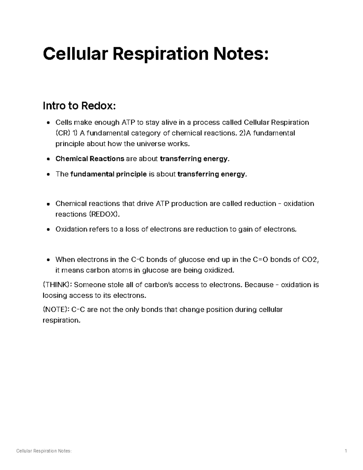 Cellular Respiration Study Notes - Cellular Respiration Notes: Intro to ...
