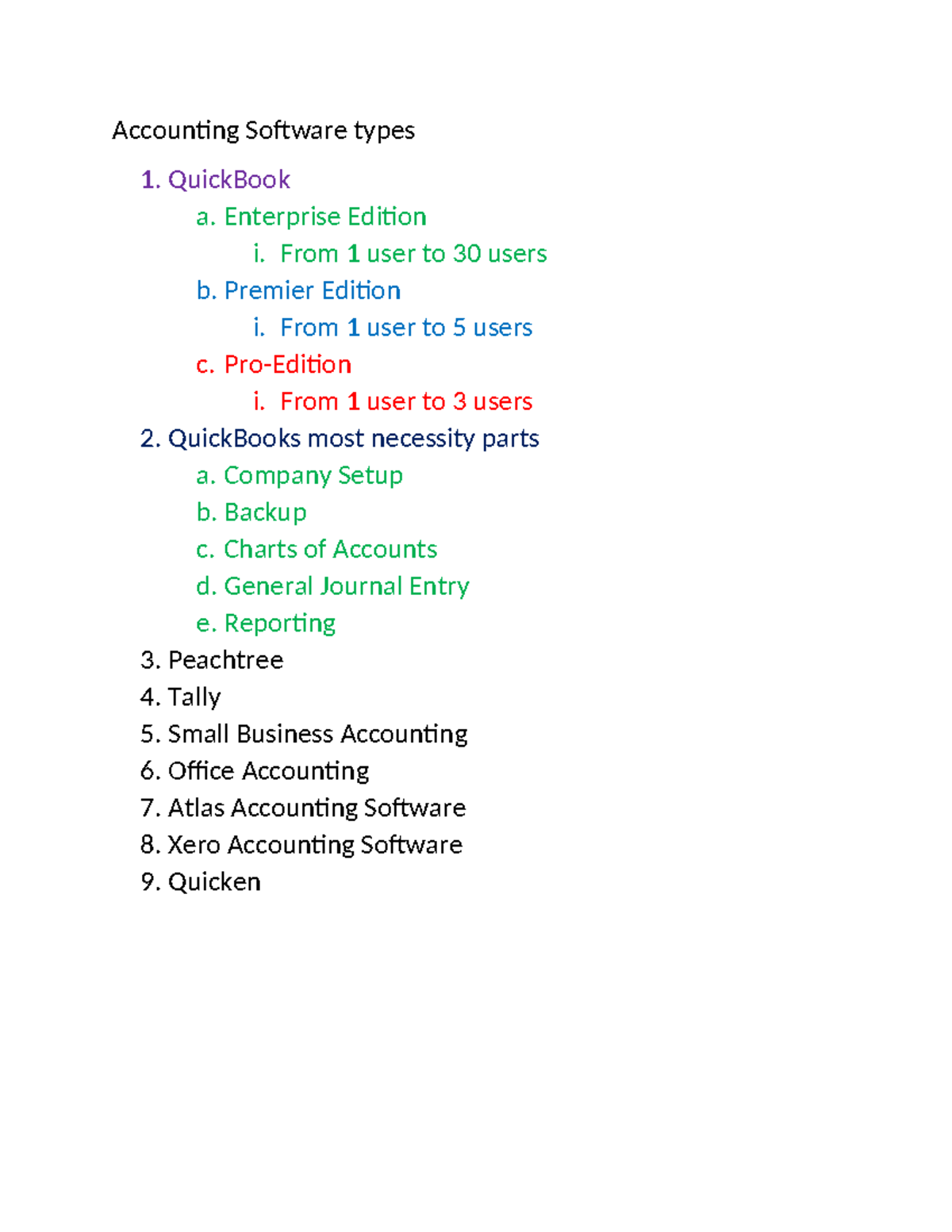 Accounting Software types - QuickBook a. Enterprise Edition i. From 1 ...