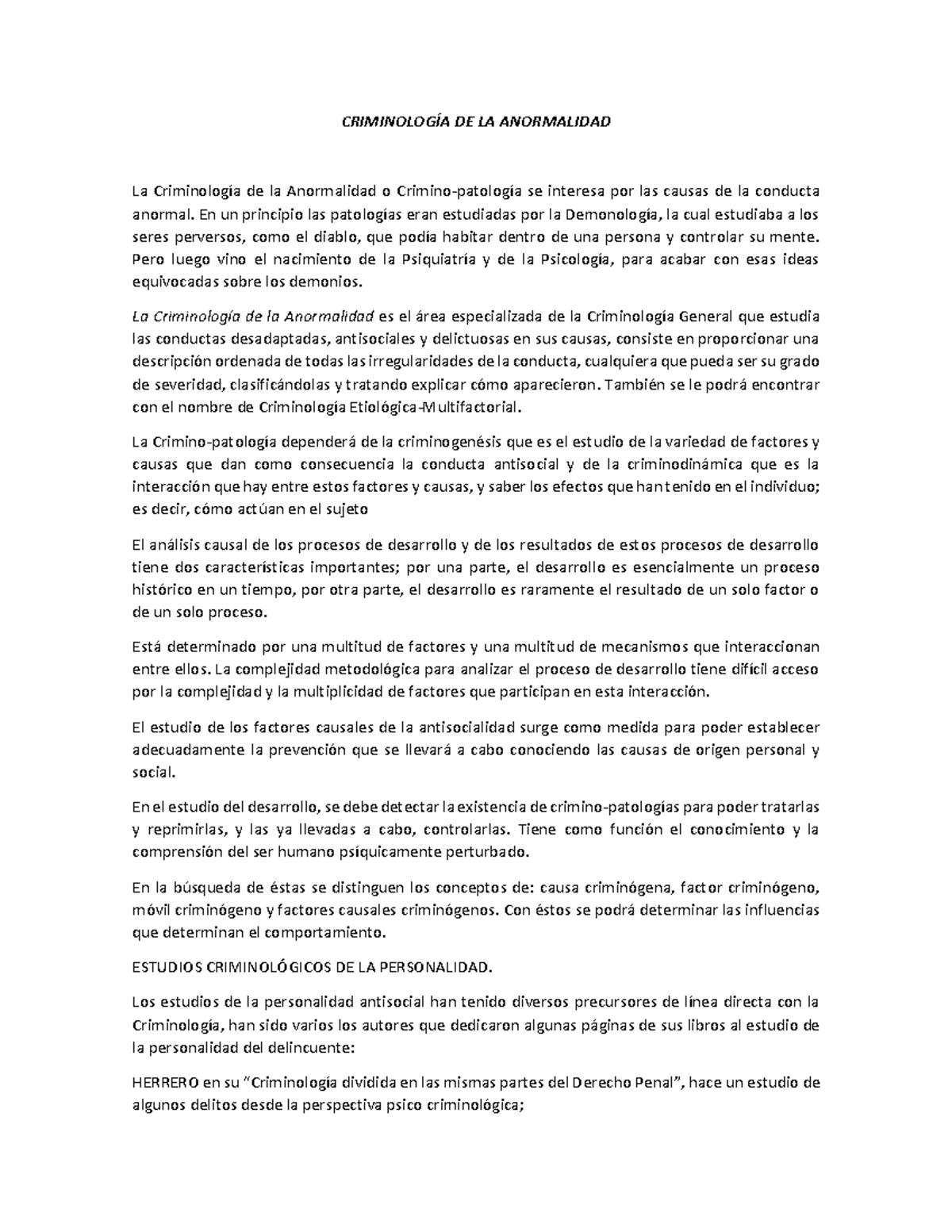 Criminología DE LA Anormalidad - CRIMINOLOGÍA DE LA ANORMALIDAD La ...