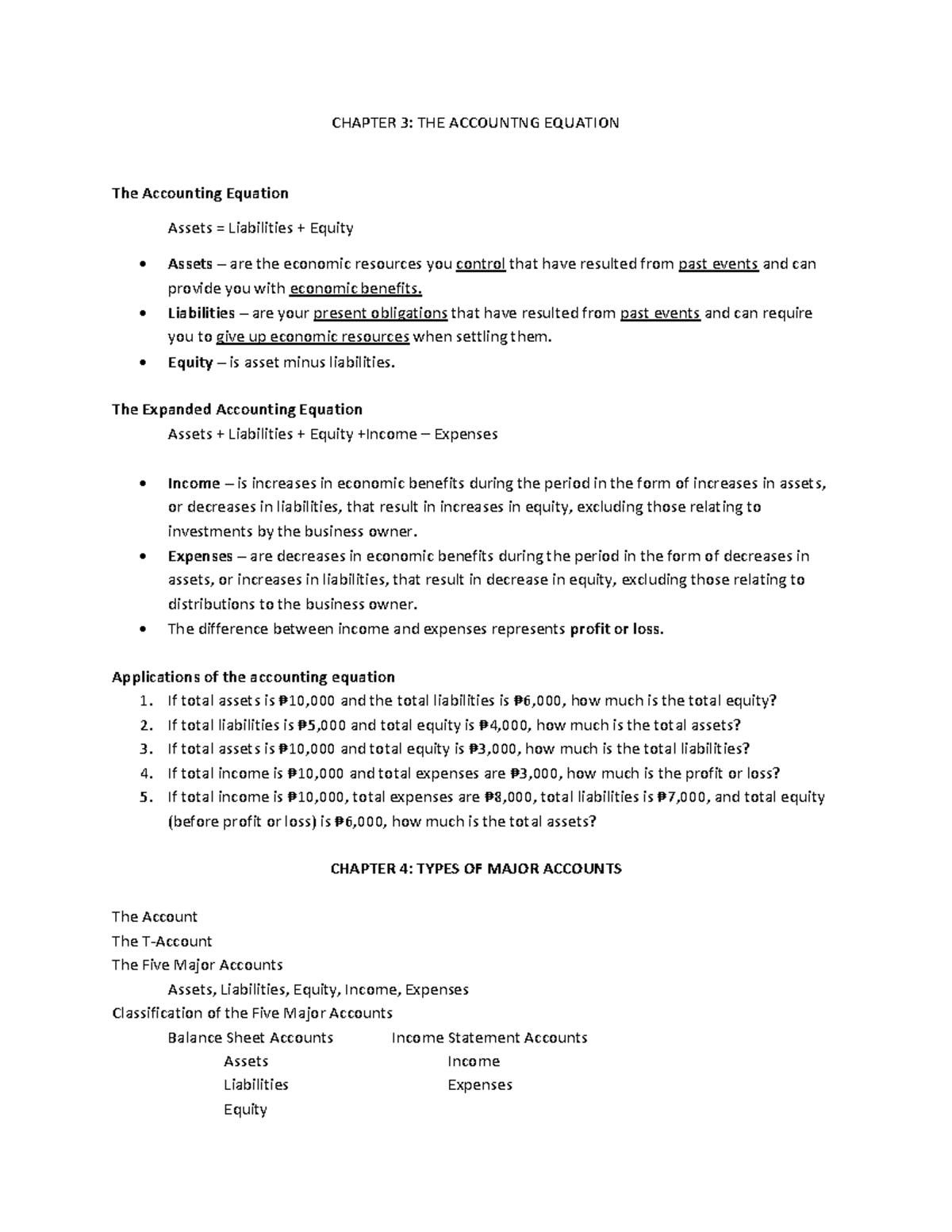 Module 2 syllabus - Summary of the basic accounting equation - CHAPTER ...