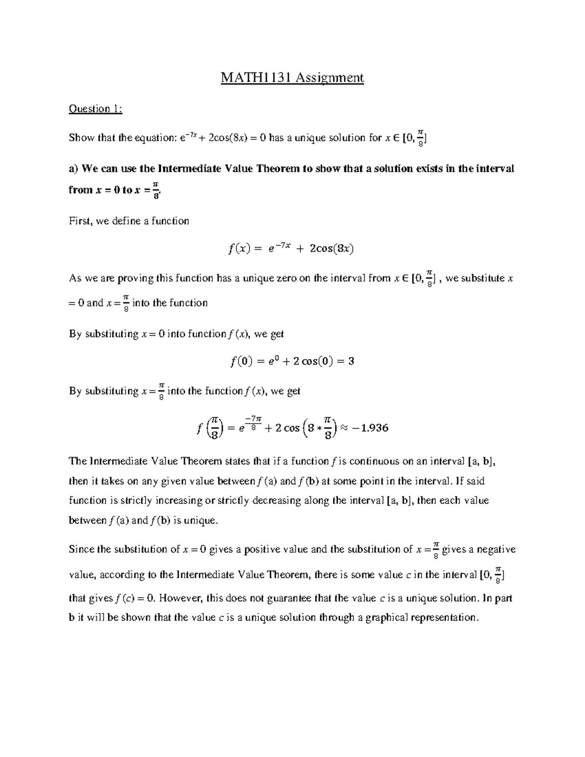 MATH1131 Assignment 2021 T1 - MATH1131 Assignment Question 1: Show that ...