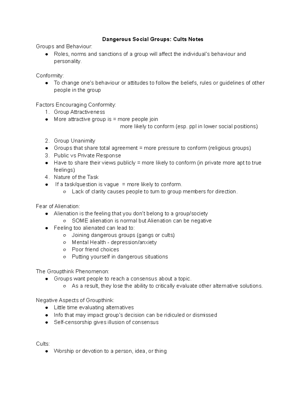 Cult Notes that are about psychology - Dangerous Social Groups: Cults ...