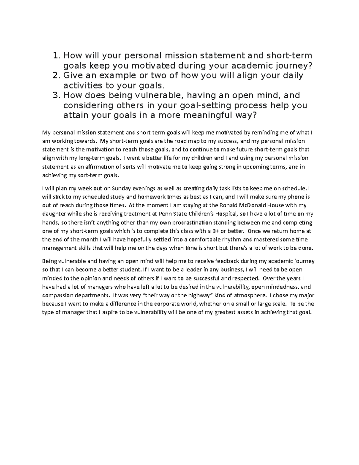 Module 5 Initial Discussion POST - 1. How will your personal mission ...