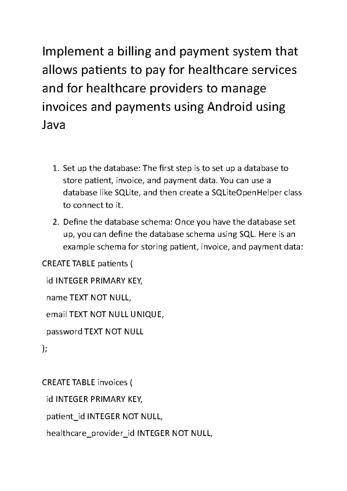 Implement a billing and payment -android using java - Implement a ...