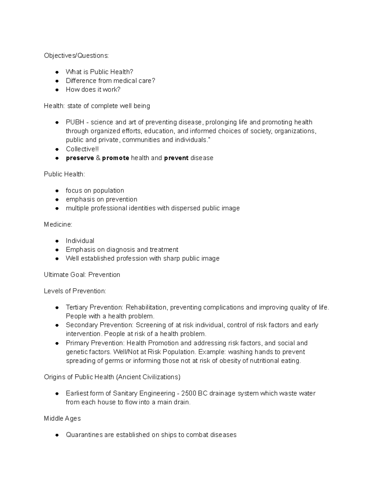 Public Health Notes - Objectives/Questions: What is Public Health ...