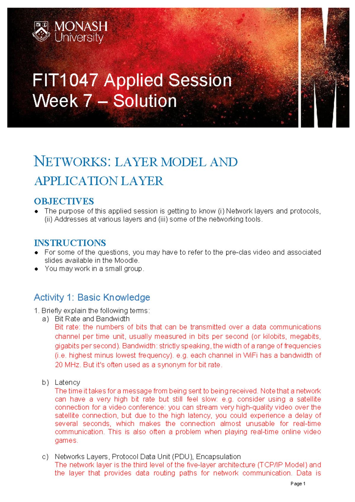 2022 S2 FIT1047 MA Applied Session Week 7 Solution - +- NETWORKS : LAYER MODEL AND APPLICATION ...