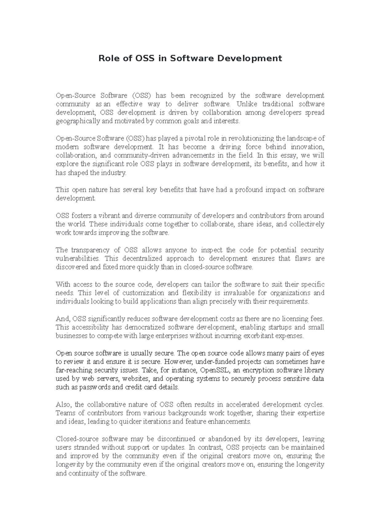 Role of OSS in Software Development-2001 613-experiment 01 - Role of ...