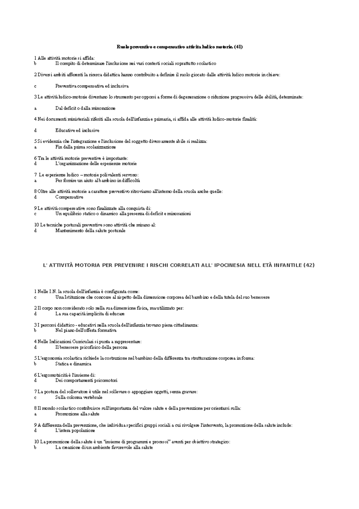 Domande, didattica attivita motoria - Ruolo preventivo e compensativo ...