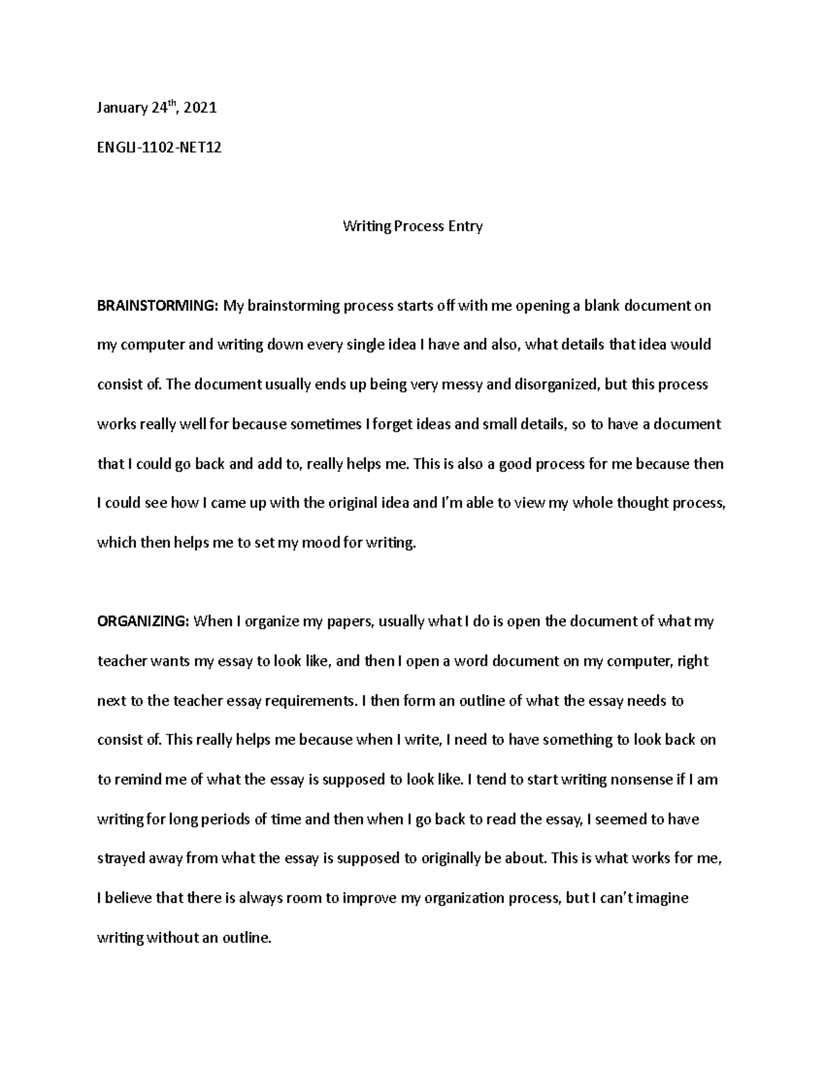 Writing Process Entry - January 24th, 2021 ENGLI-1102-NET Writing ...