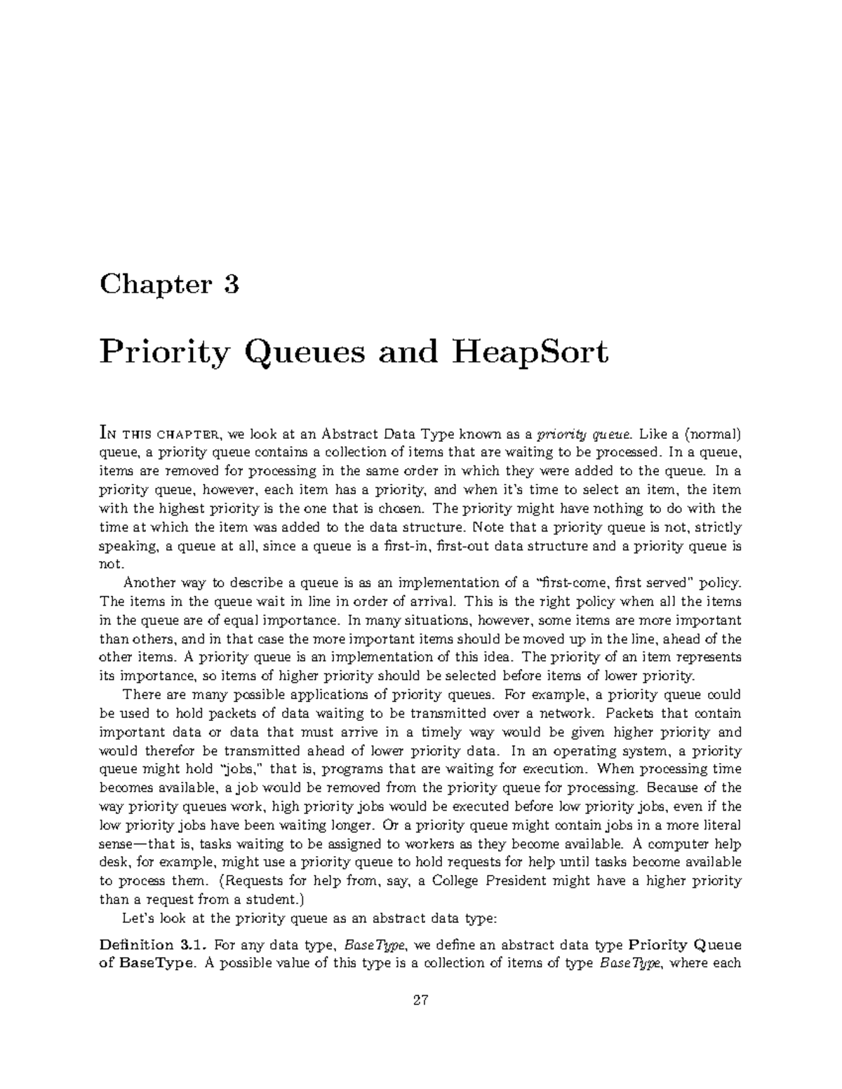 Priority Queue Heap Sort Chapter 3 Priority Queues And Heapsort In