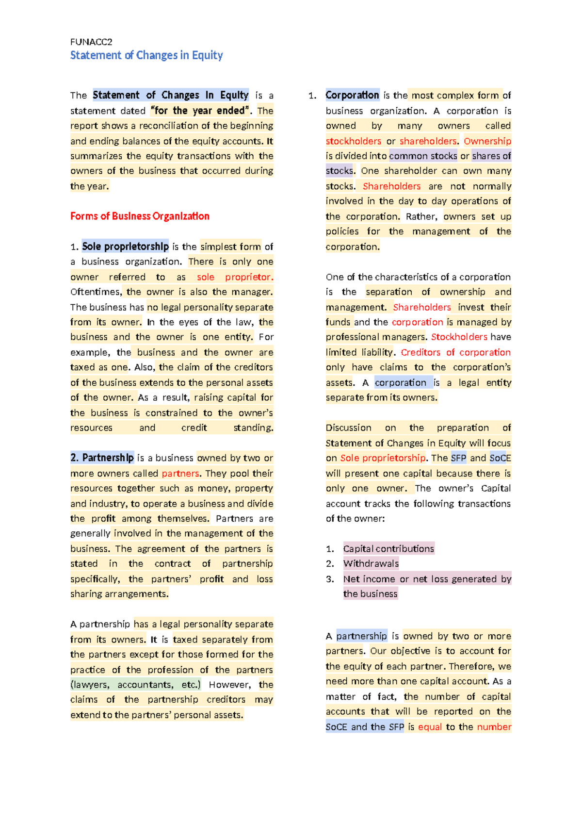 Funacc 2 Module 3 - FUNACC Statement of Changes in Equity The Statement ...