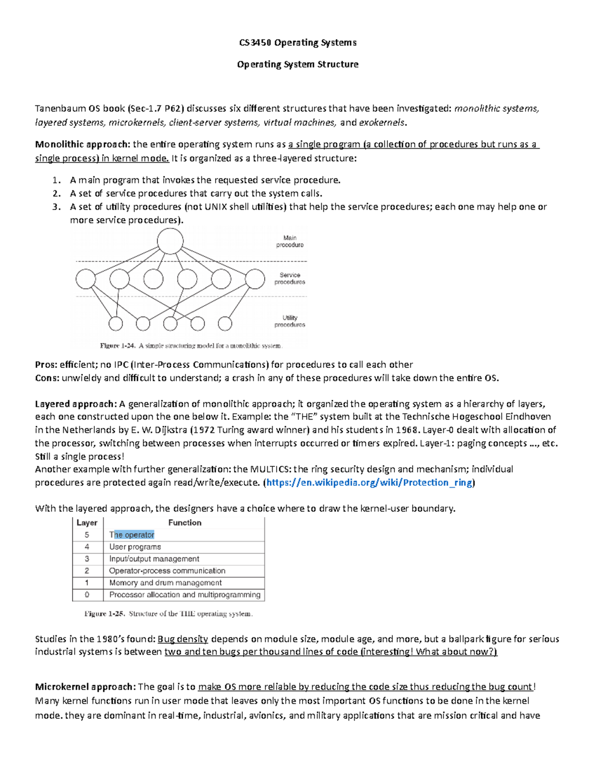 Operating System Structures Cs3450 Operating Systems Operating System Structure Tanenbaum Os
