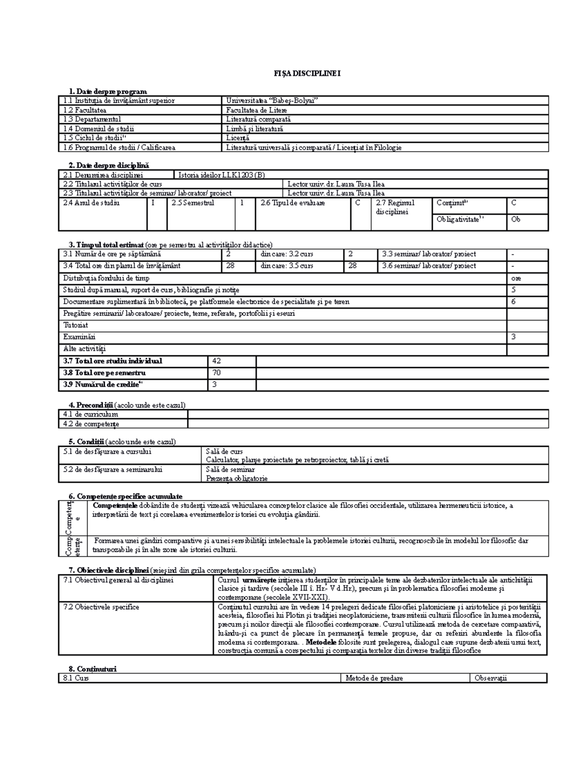 LLK1203(B) Fisa disciplina - FIŞA DISCIPLINEI 1. Date despre program 1 ...