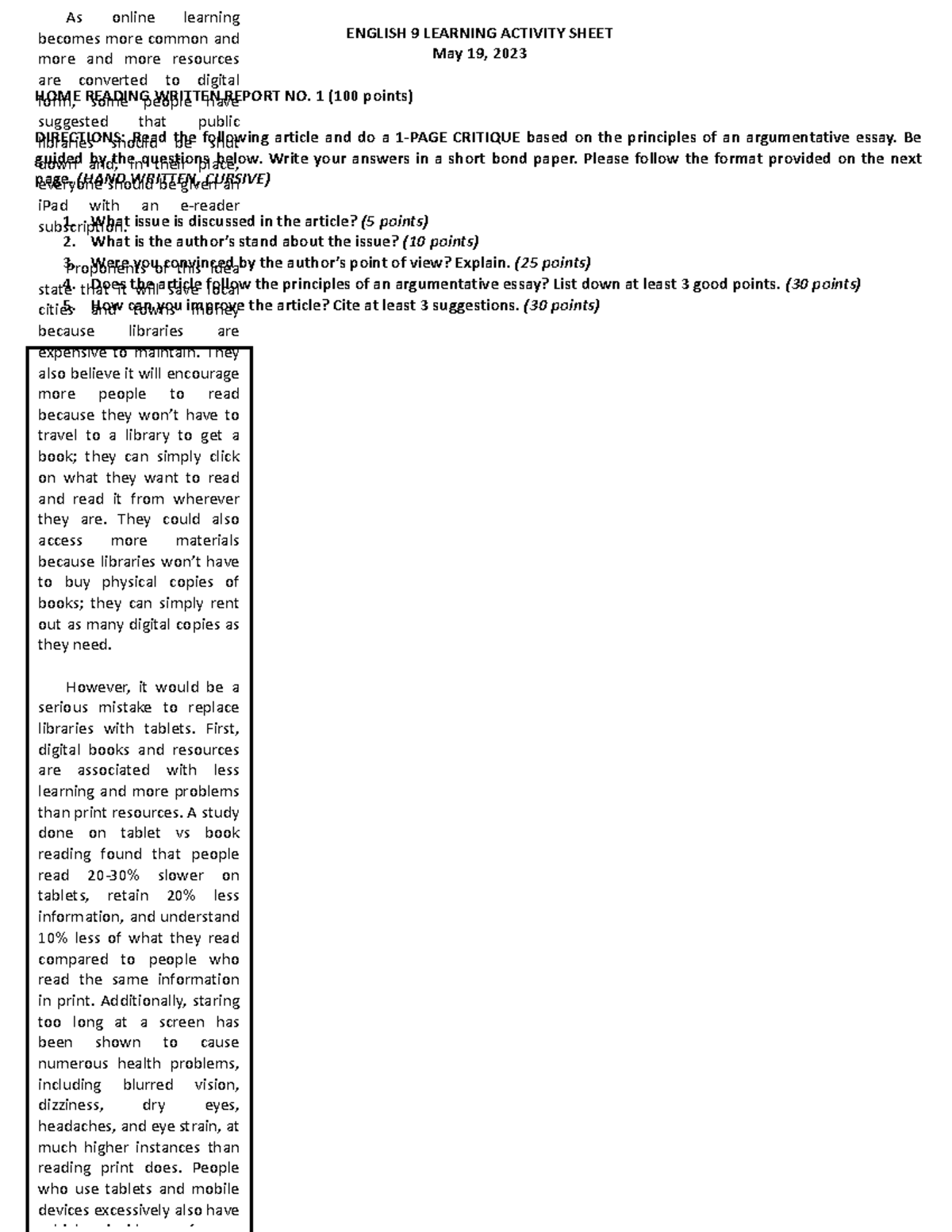 English 9 Learning Activity Sheet 5 19 2023 - ENGLISH 9 LEARNING ...