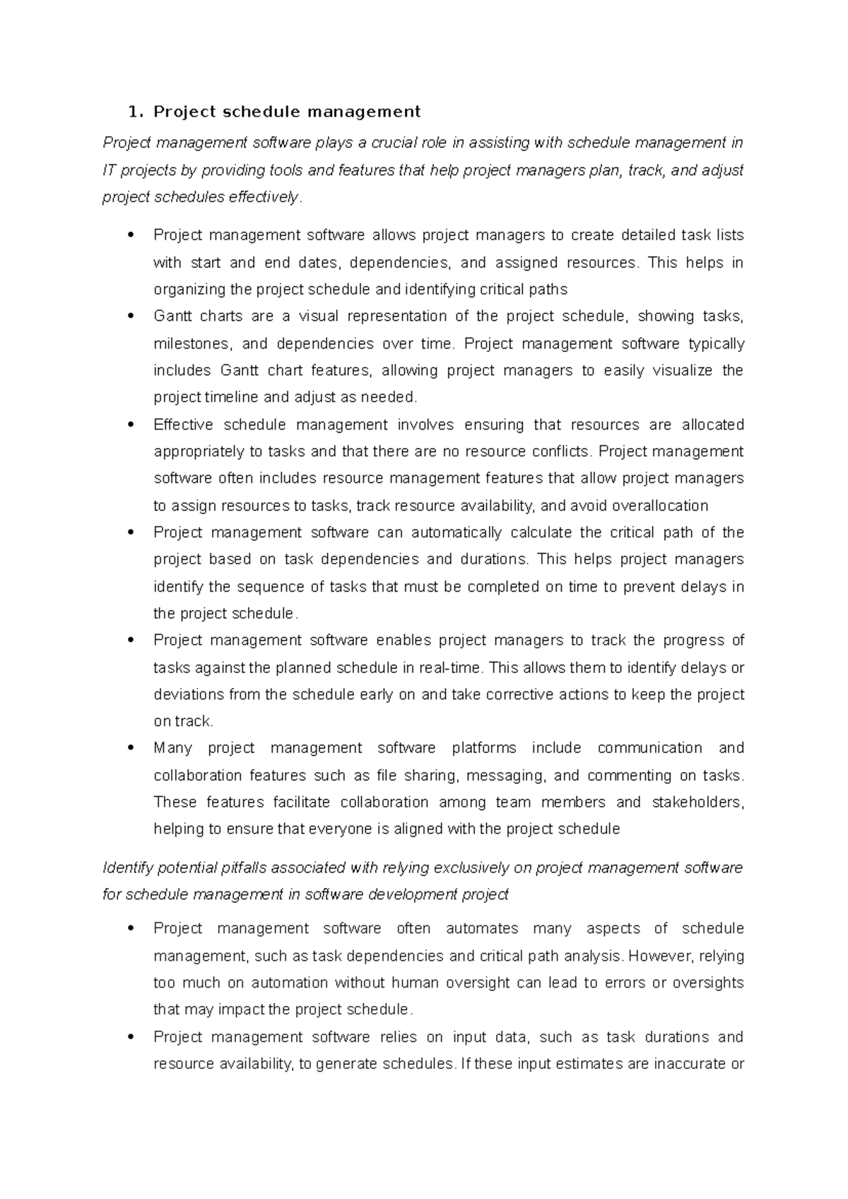 Project Management notes - 1. Project schedule management Project ...