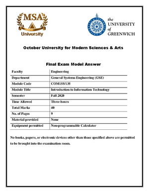 IT - Question and answer on chapter 1 - Model Answer Which part of an information system ...