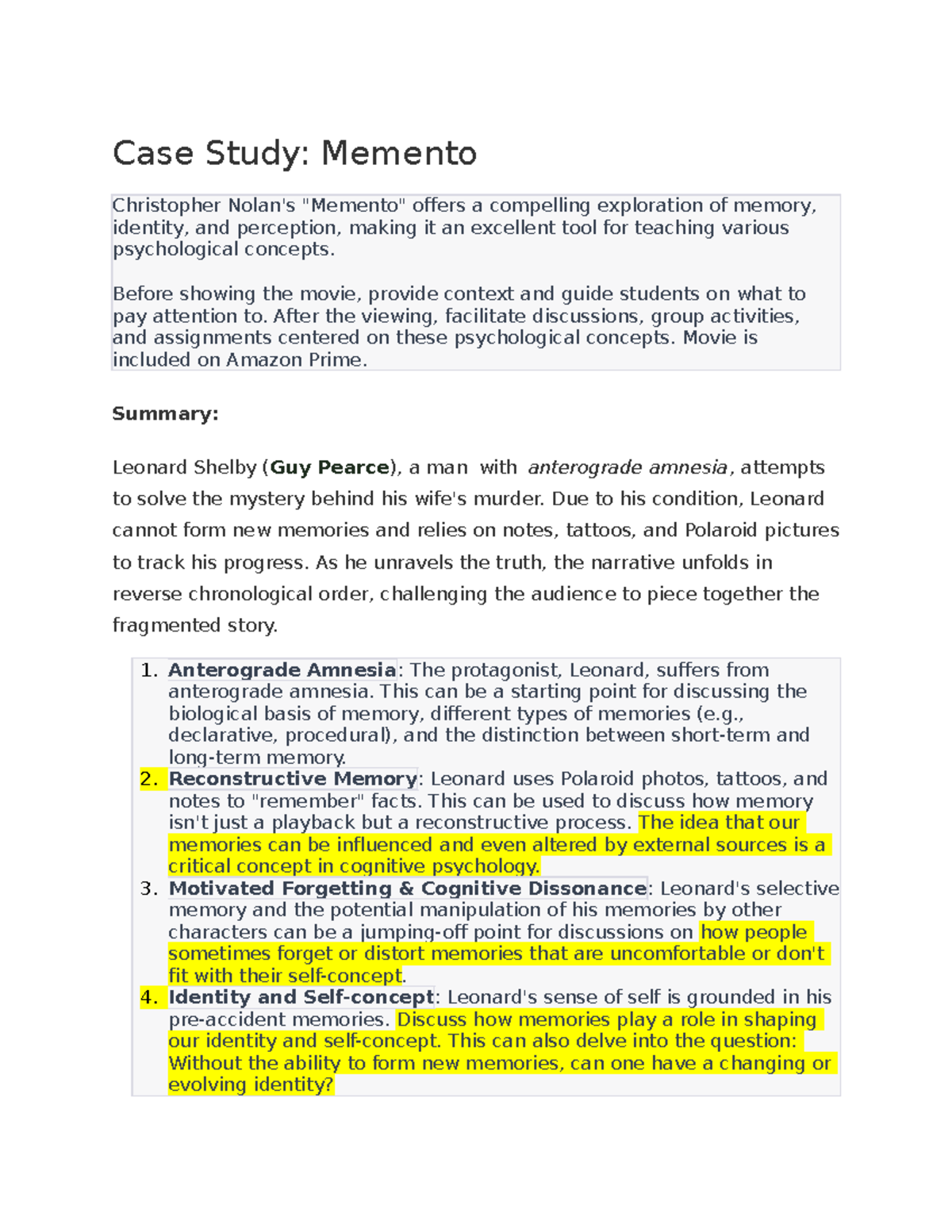 Case Study Memento - Case Study: Memento Christopher Nolan's "Memento ...
