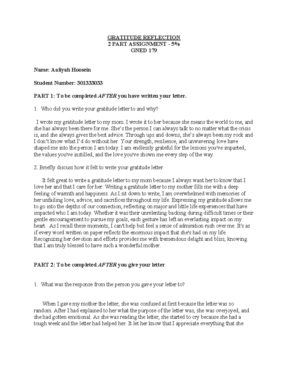 Aaliyah Hoosein - Gratitude Reflection - GRATITUDE REFLECTION 2 PART ...