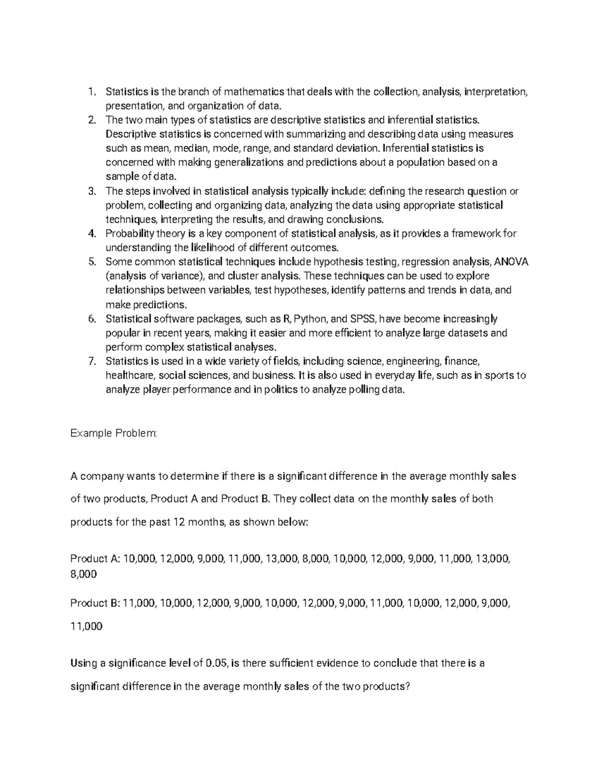 Stats - This is notes from class with an example problem. - Statistics ...