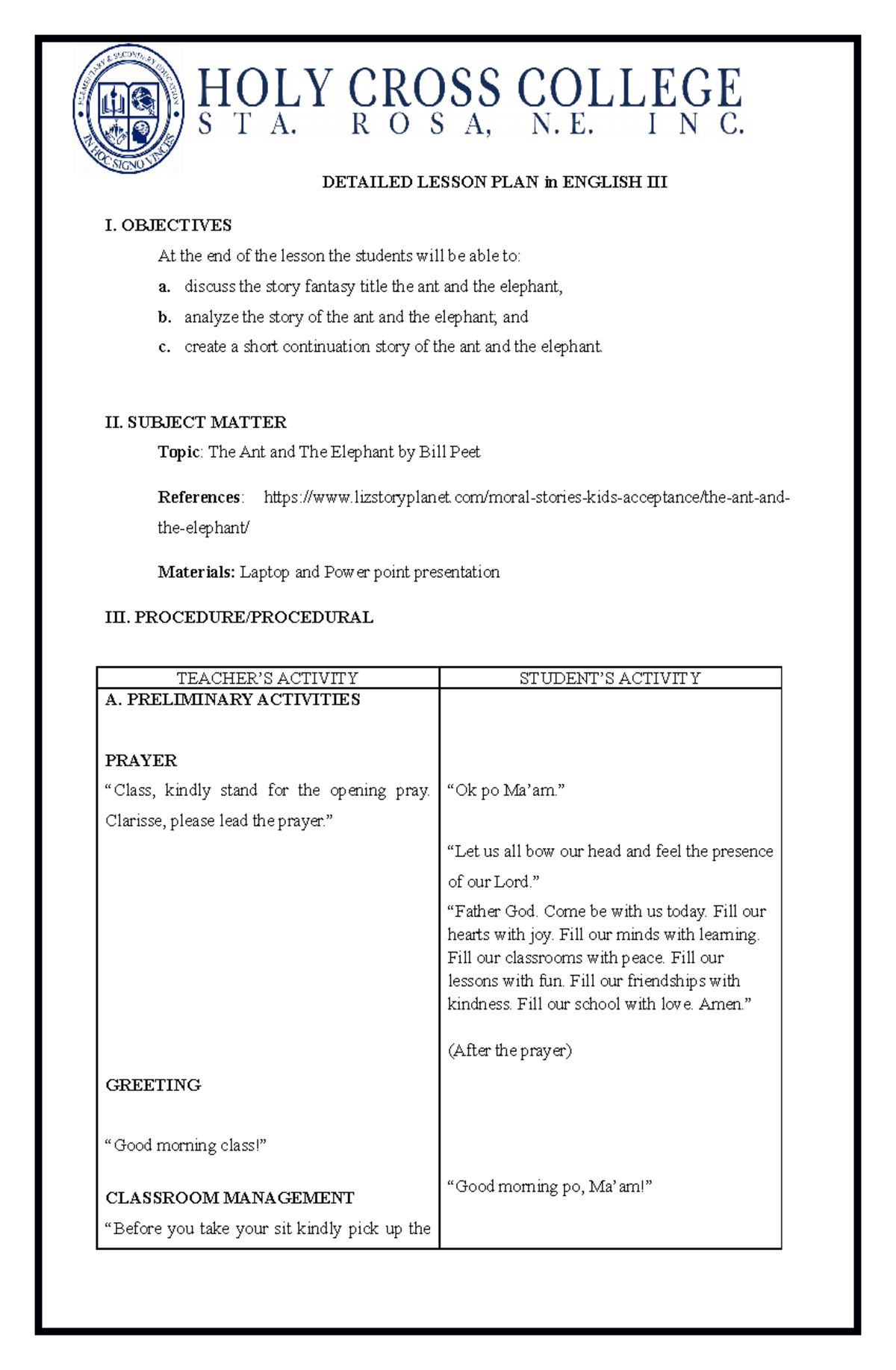 Detailed Lesson PLAN in English III - DETAILED LESSON PLAN in ENGLISH ...