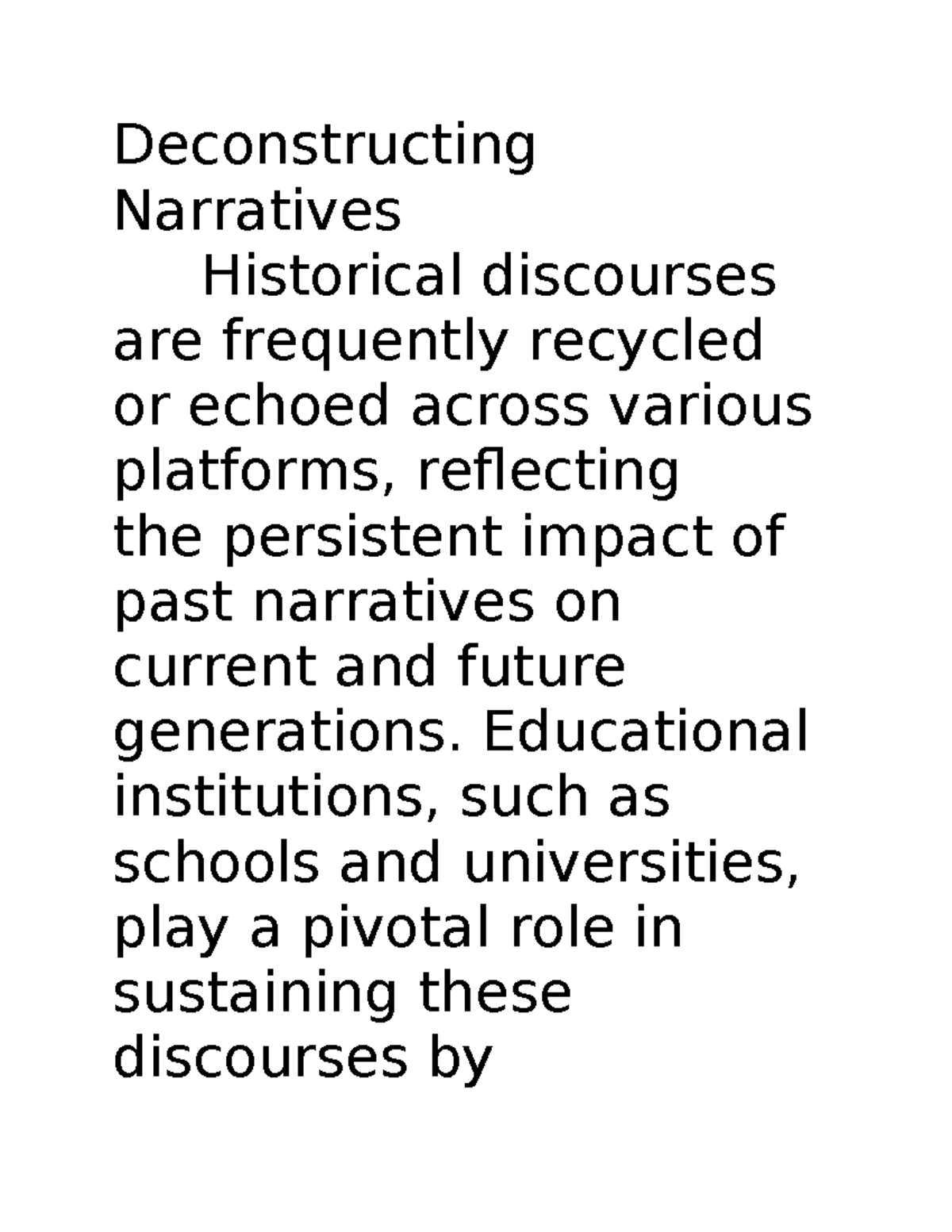 Week 1 assiment - first week assignment - Deconstructing Narratives ...