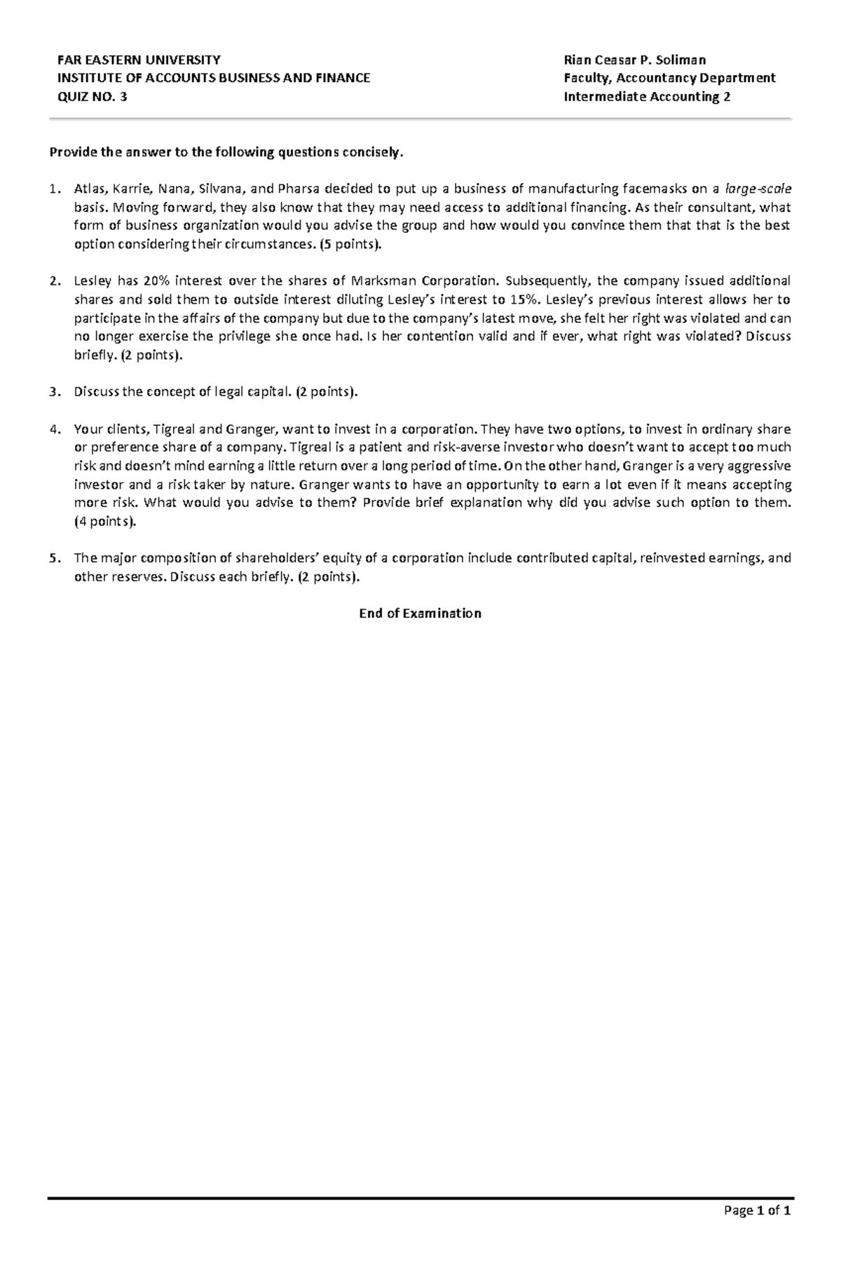 Intact 2-Quiz No. 3 - Quiz 3 - Warning: TT: undefined function: 32 Warning: TT: undefined ...