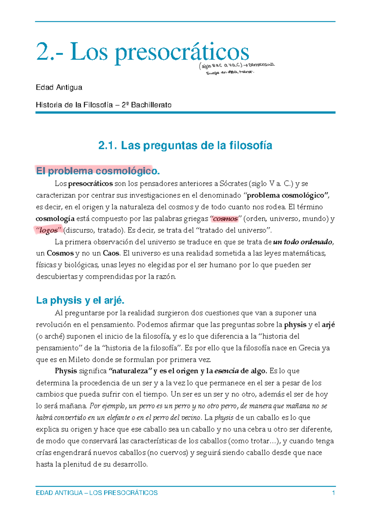 2. Presocráticos-1 - Presocráticos - 2.- Los presocráticos Edad Antigua Historia de la Filosofía ...