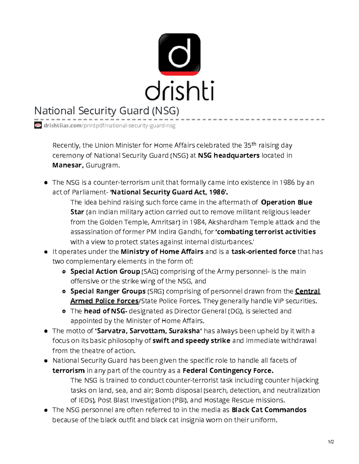 National security guard nsg - National Security Guard (NSG) - Studocu