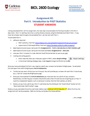 Assignment 02 - Part II. Student Submission PDF - BIOL 2600 Ecology Dr ...